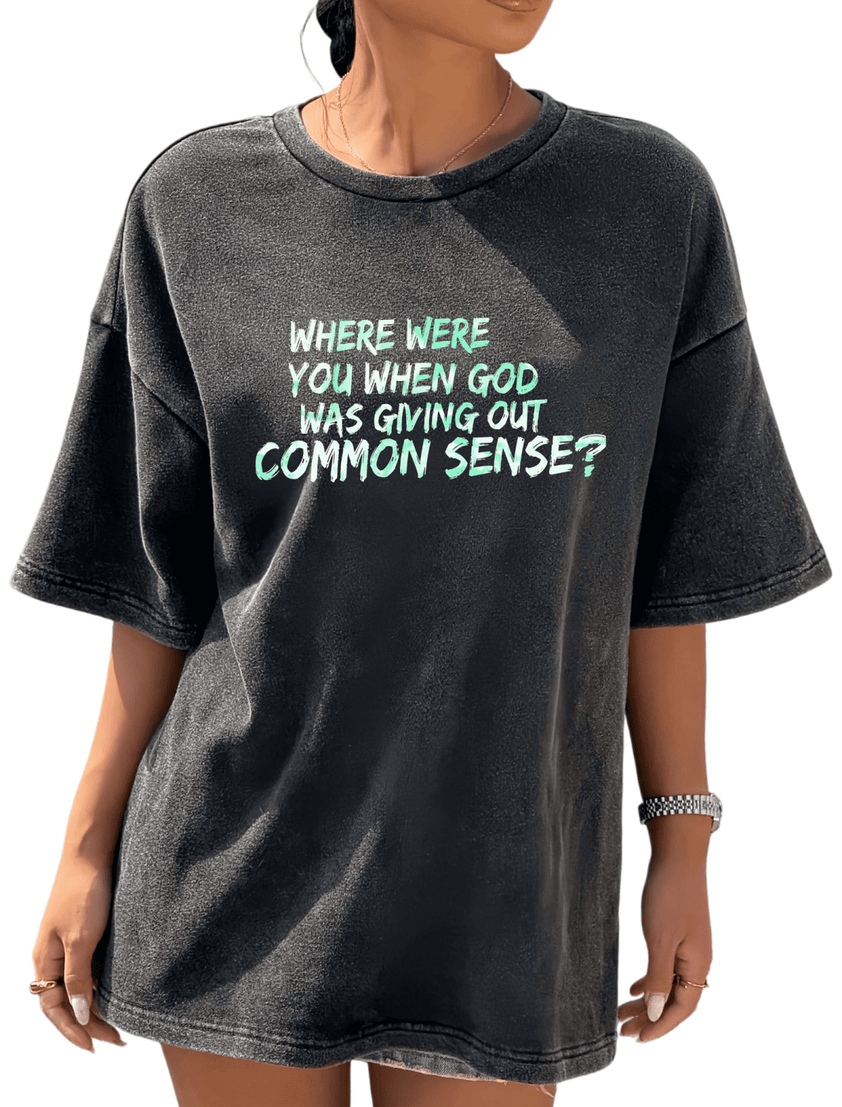 Black Washed Print Tshirt Graphic Tees Loose Shirts S-2XL Mint Green ...