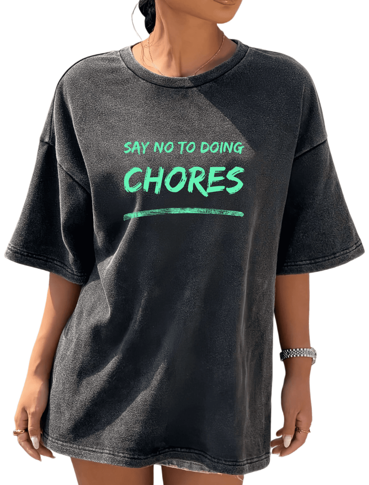 Black Washed Print Tshirt Graphic Tees Loose Shirts S-2XL Neon Green ...