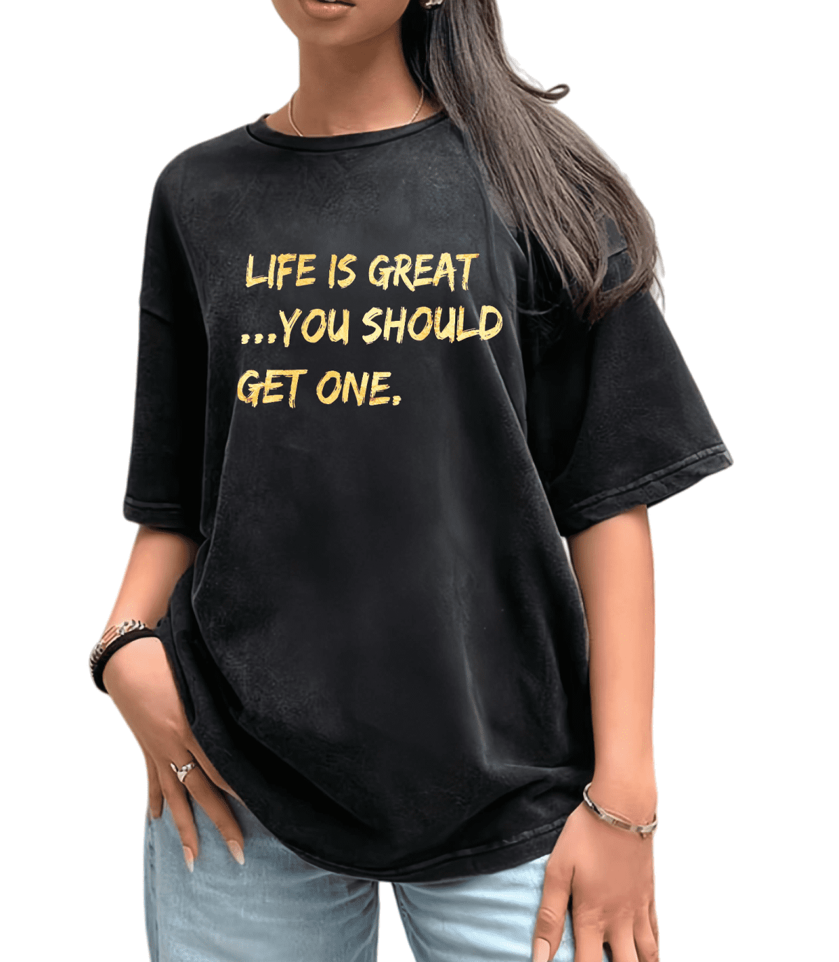 Black Washed Print Tshirt Graphic Tees Classic Shirts S-2XL Stylish ...