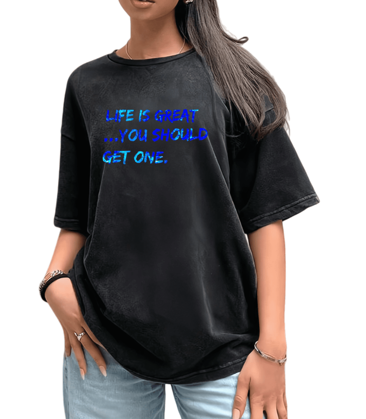 Black Washed Print Tshirt Graphic Tees Loose Shirts S-2XL Trendy Blue ...