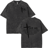 Black Washed Print Tshirt Graphic Tees Luke 9:23 Cross Training S-2XL ...