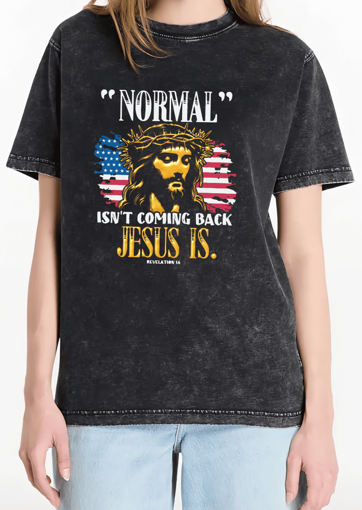 Black Washed Print Tshirt Graphic Tees Shirts Religious Revelation 14 ...