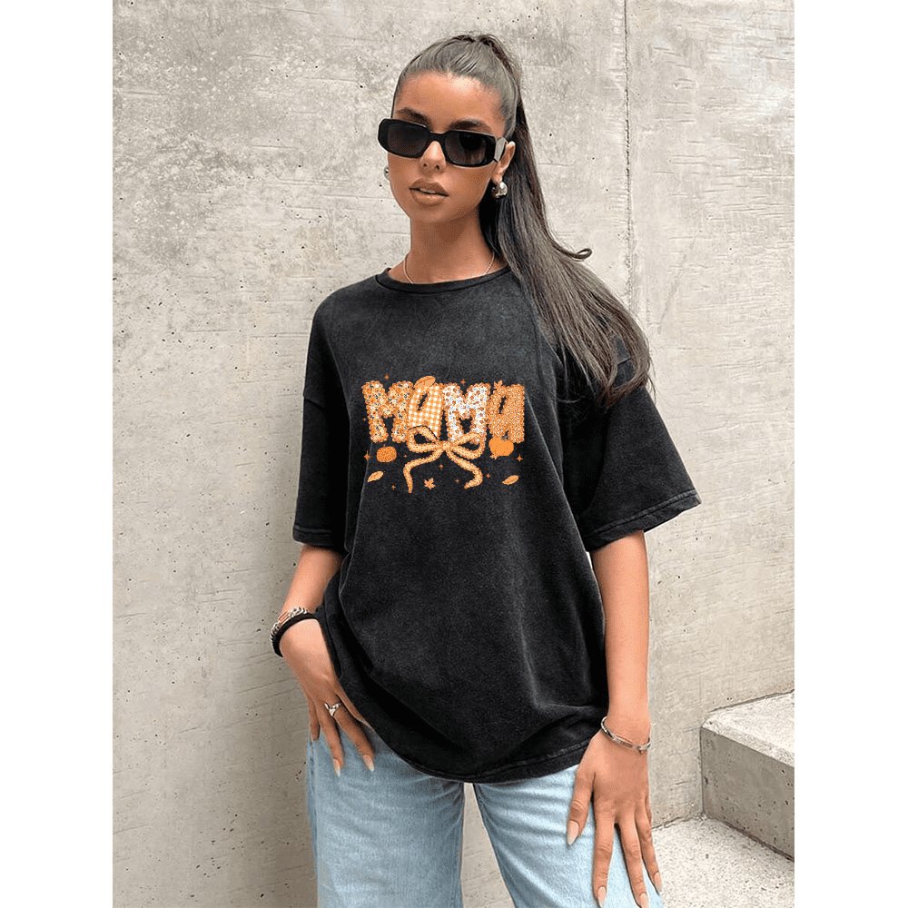 Black Washed Print Tshirt Graphic Tees Shirts S-2XL Size Comfortable ...