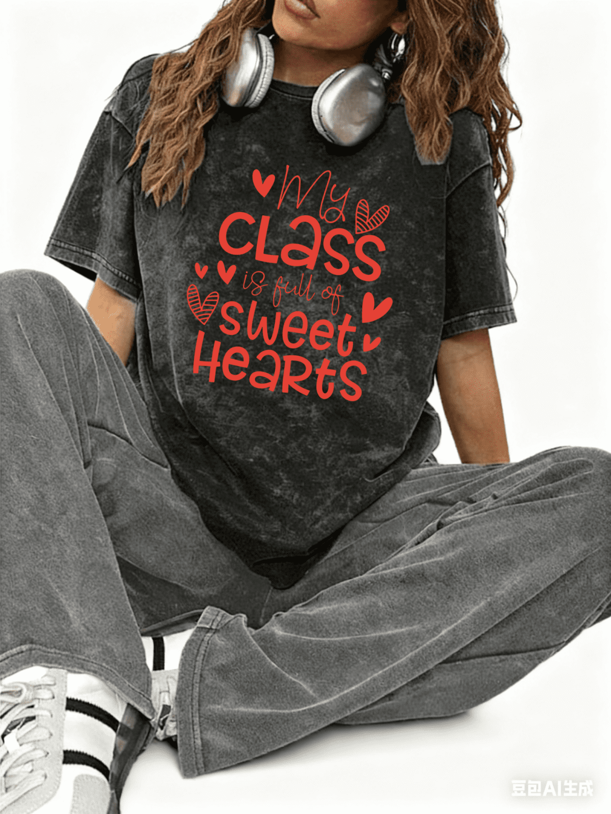 Black Washed Print Tshirt Graphic Tees Shirts S-2XL Stylish Valentine ...