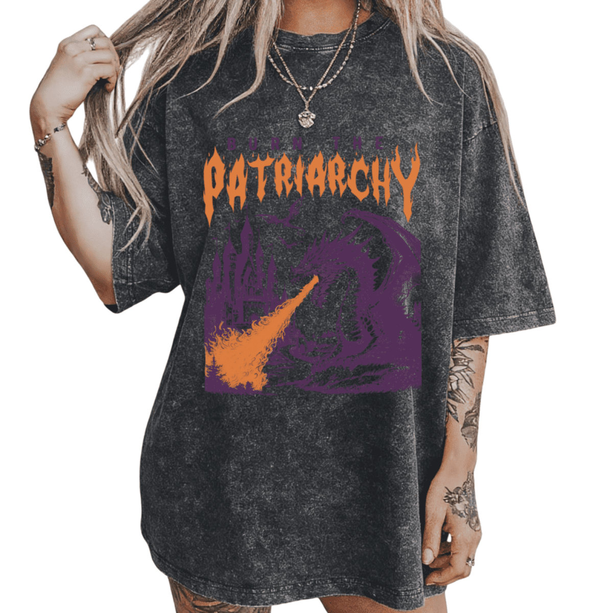 Black Washed Vintage Dragon Print Tshirt Graphic Tees Shirts Gothic ...