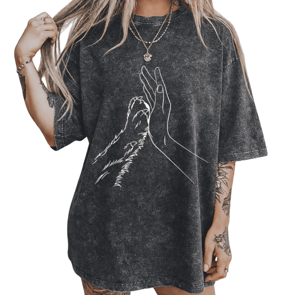 Black Washed White Minimalist Dog Paw Hand Print Tshirt Graphic Tees ...