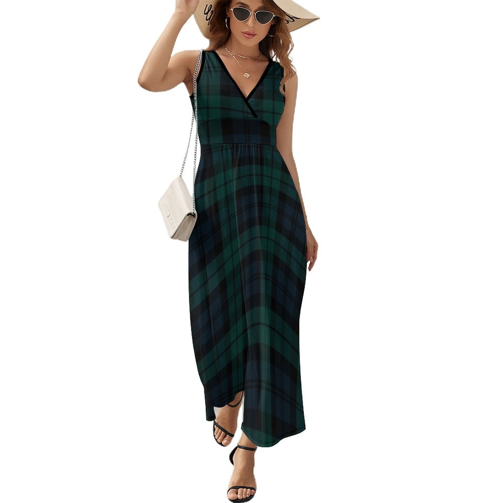 Black Watch Tartan Plaid pattern Sleeveless Dress Elegant gown Summer skirt - Walmart.com