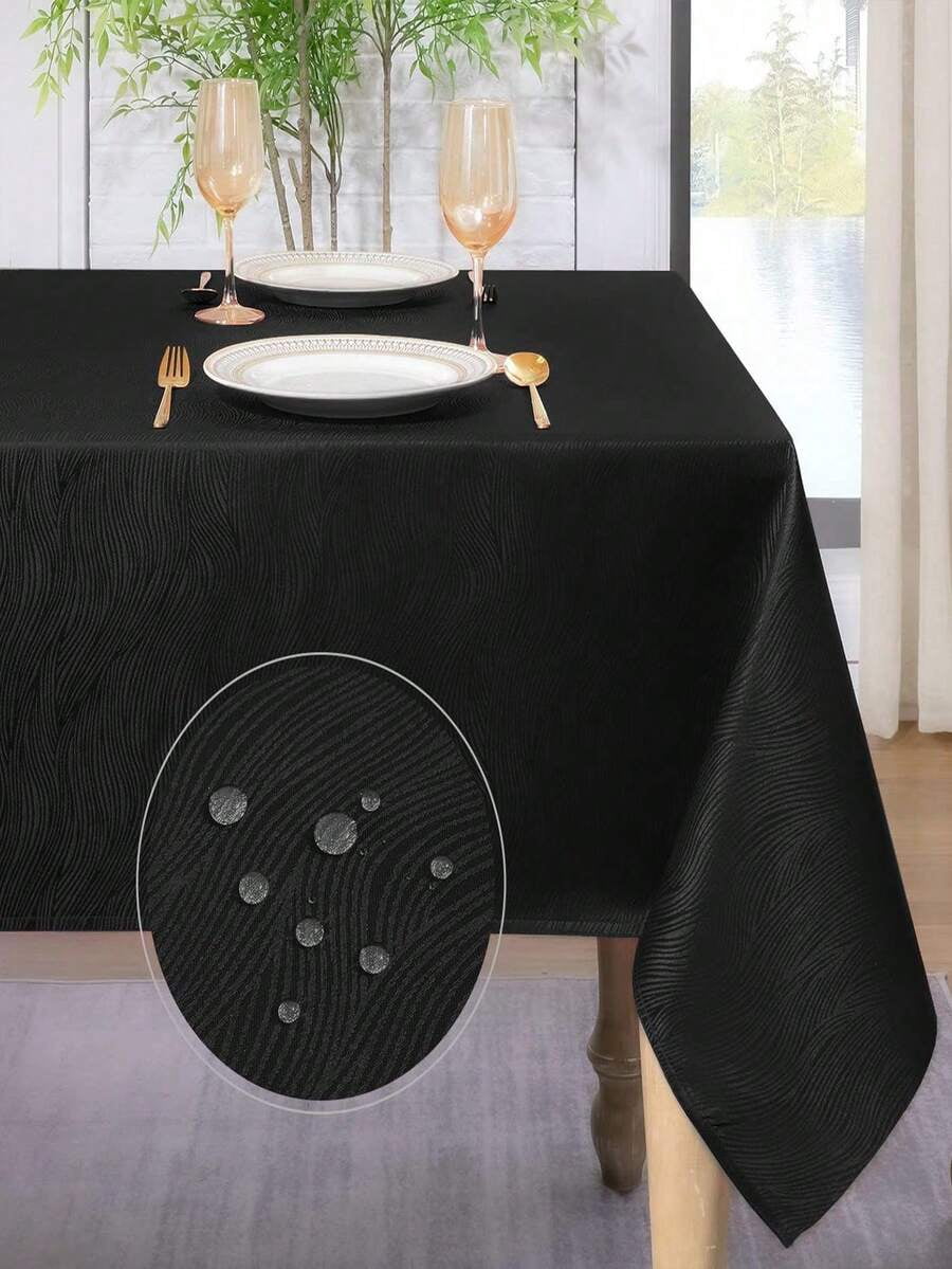 Black Water-Repellent Jacquard Swirl Pattern Tablecloth For Elegant ...