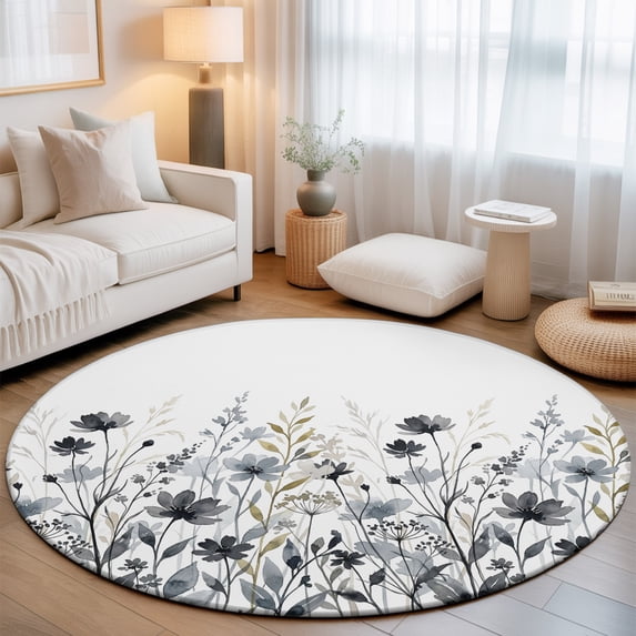 Black Watercolor Floral 5' Round Rug for Dining Table for 4 People ...