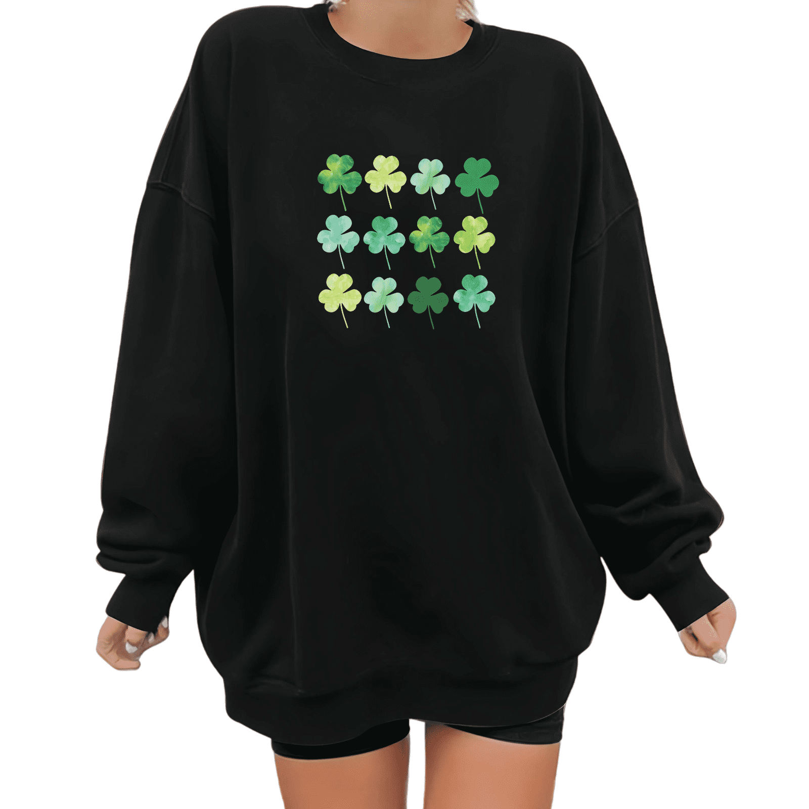 Black Watercolor Multi-Tone Shamrock Graphic Sweatshirt Print ...