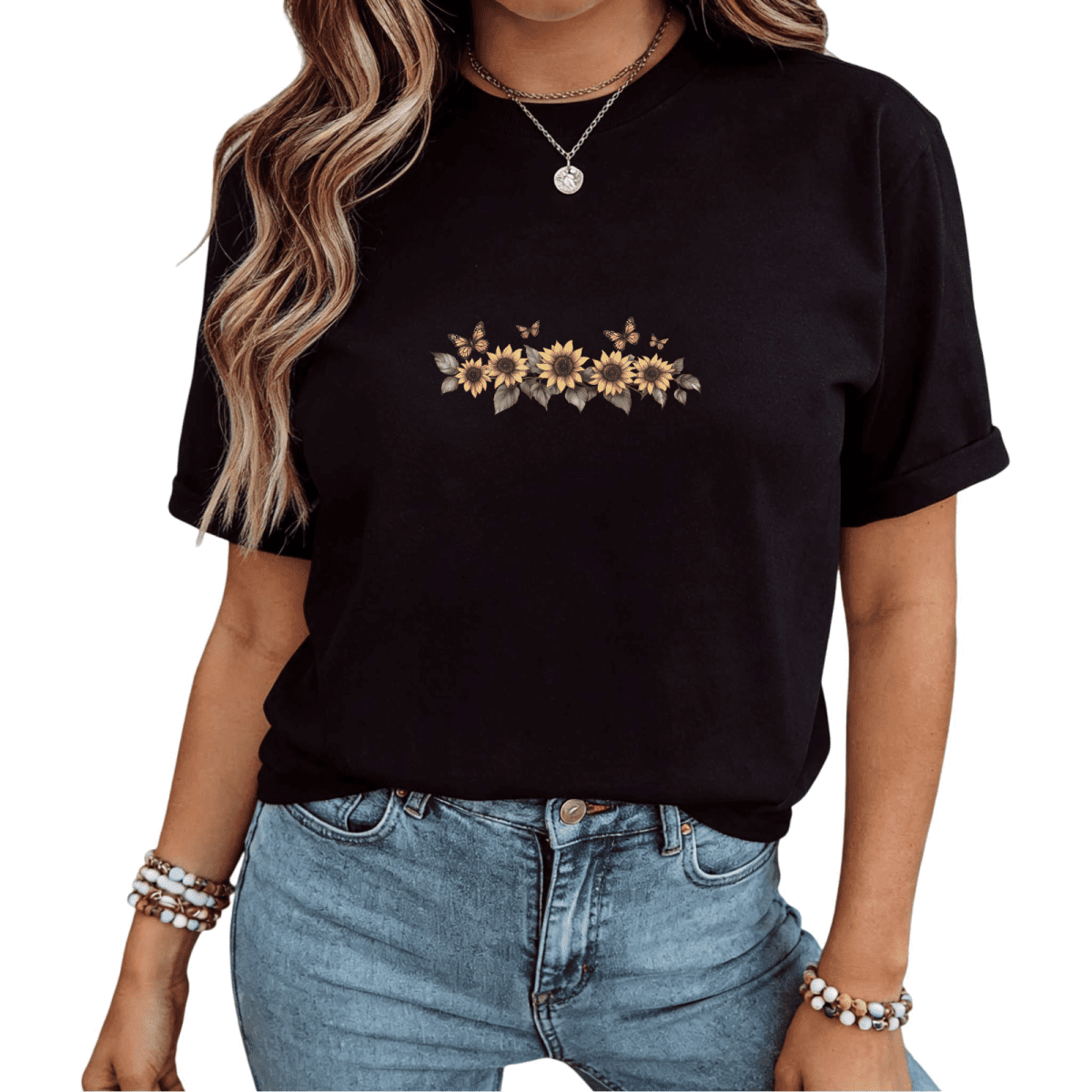 Black Watercolor Sunflower Garland Print Tshirt Graphic Tees Shirts for ...