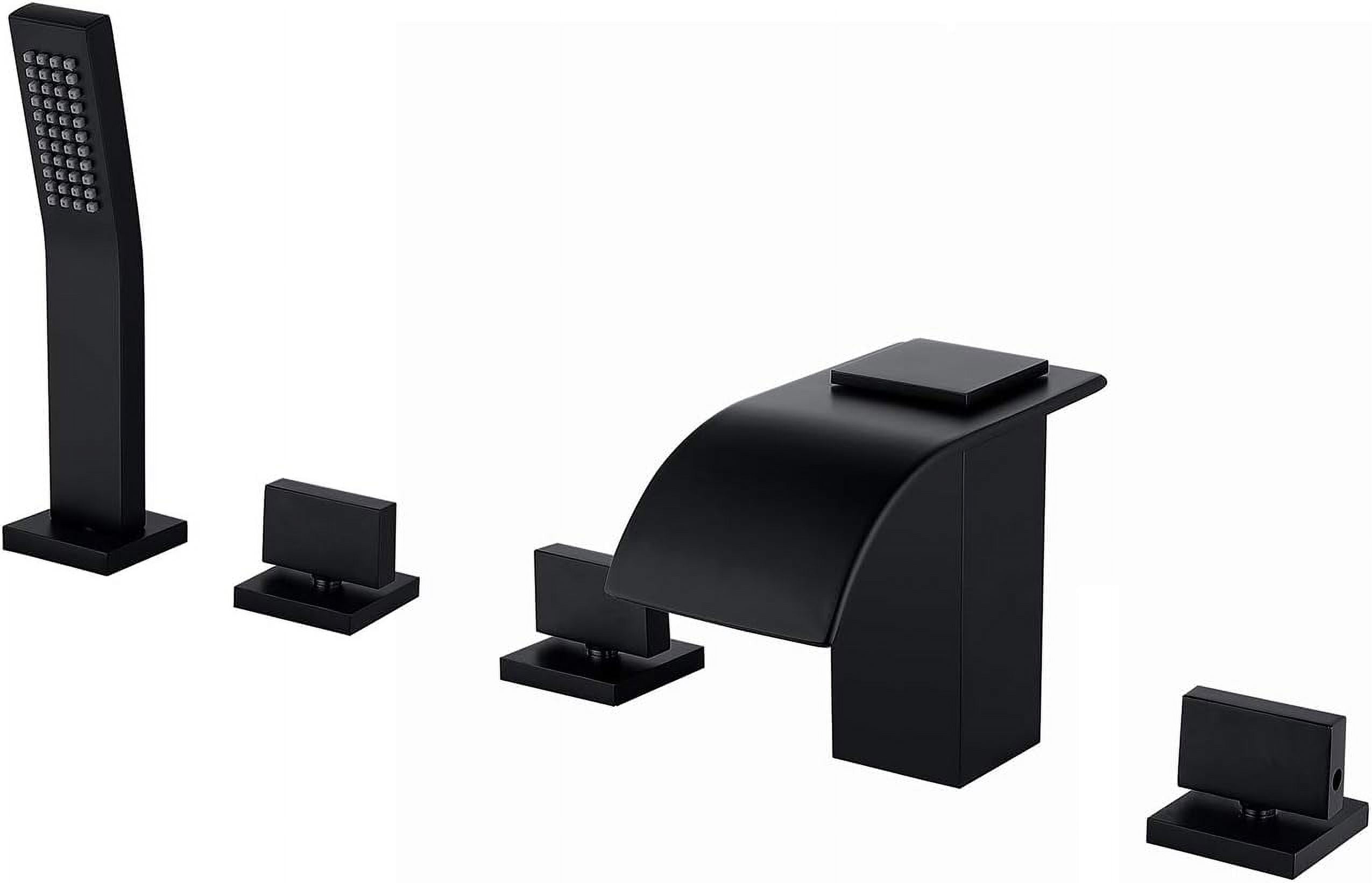 Black Waterfall Bathtub Faucet with Handheld Shower Bathtub Tap Brass ...