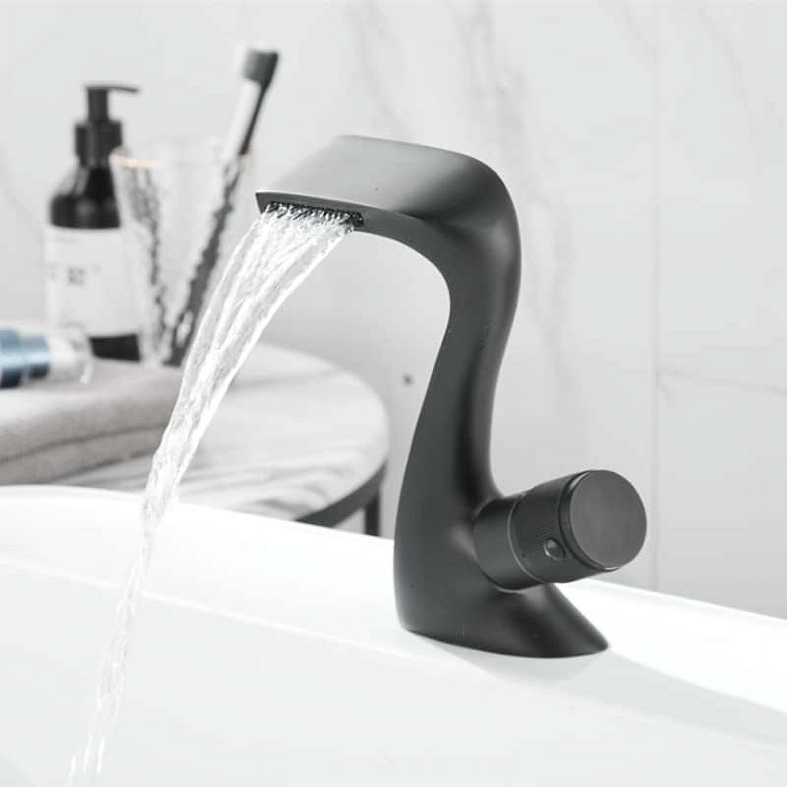 Black Waterfall Faucet Bathoom White Sink Mixer Tap Cold and Hot Water ...