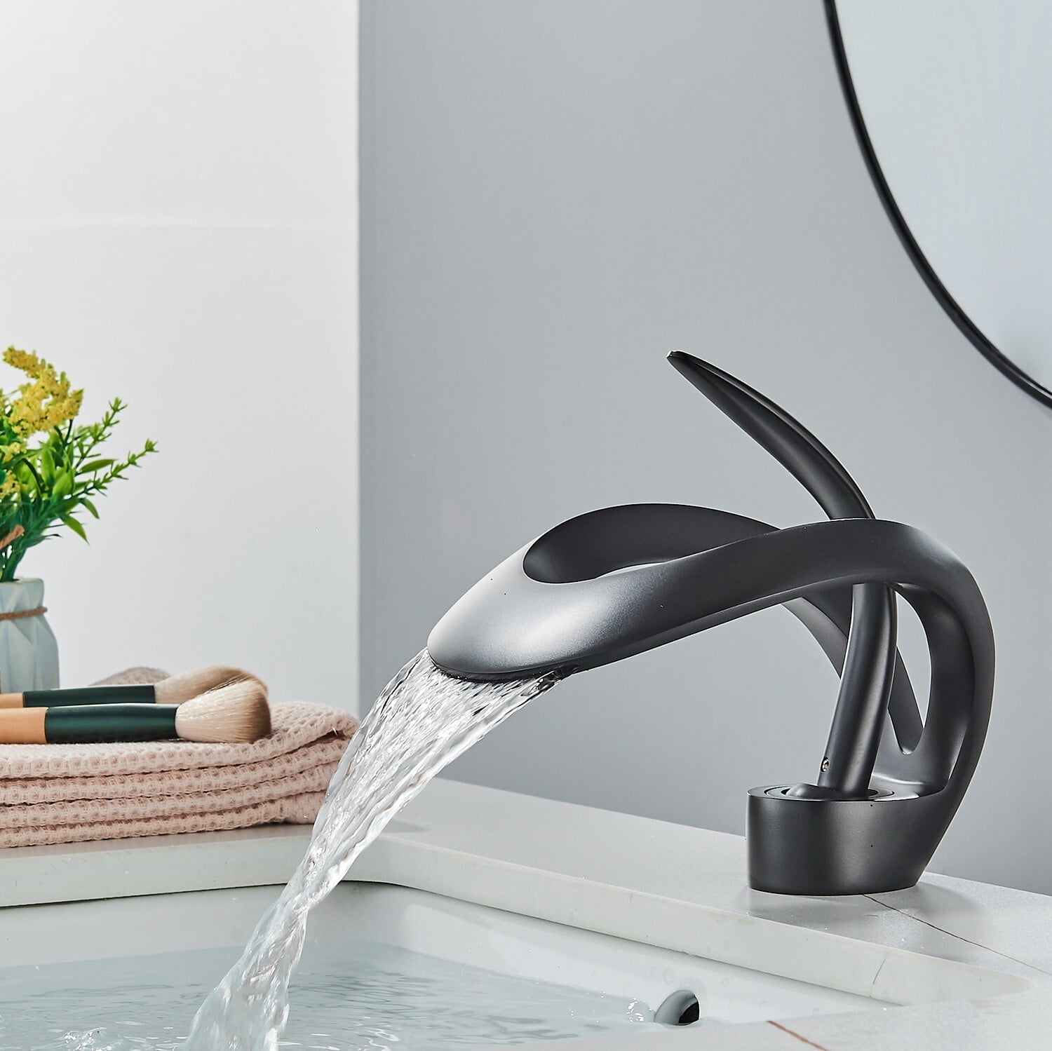 Black Waterfall Single Handle/Hole Bathroom Sink Faucet Basin Vanity ...