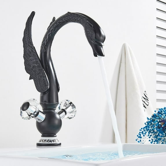 Black Waterfall Swan Bathroom Sink Faucet Single Handle Vanity Basin ...