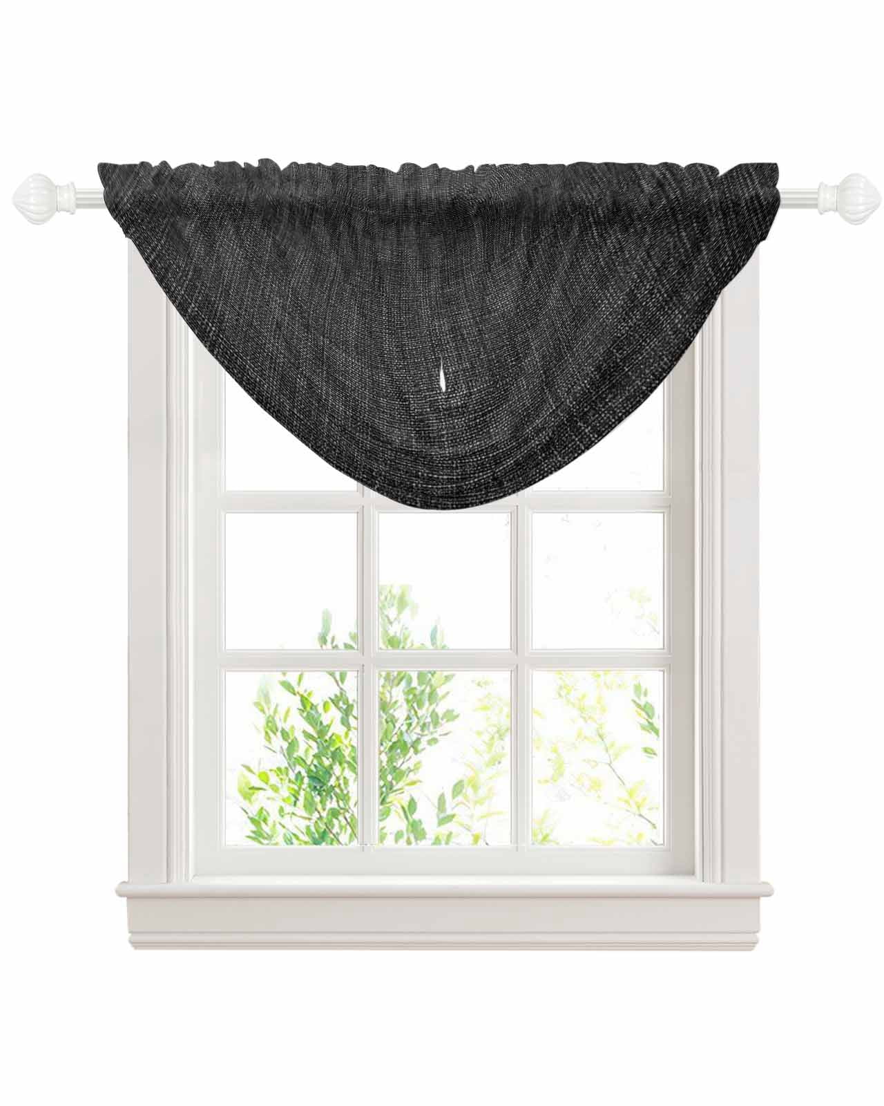Black Waterfall Valances for Windows, Farmhouse Burlap Solid Black ...