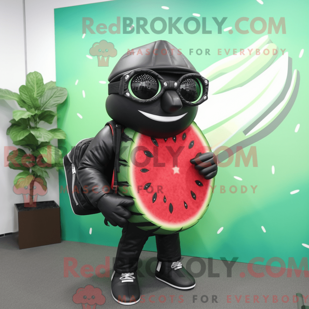Black Watermelon REDBROKOLY mascot costume character dressed with a ...