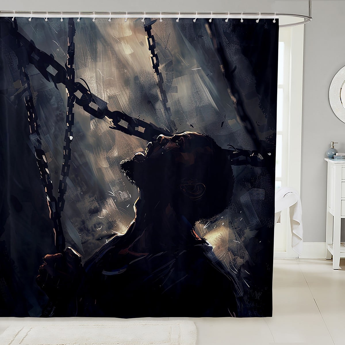 Black Waterproof Bathroom Curtain Prison Jail Bars Bath Curtain, Iron ...