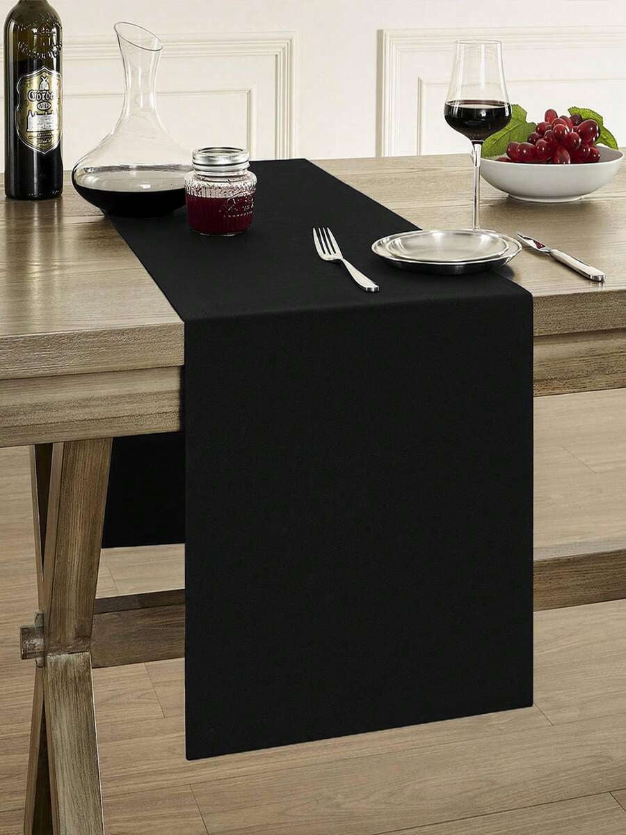 Black Waterproof & Dirt-Resistant Thick Faux Linen Table Runner ...