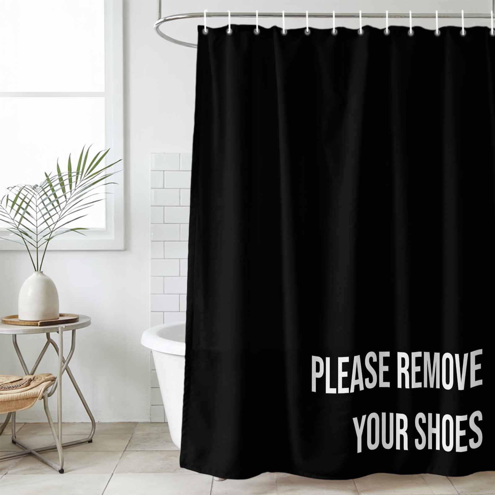 Black Waterproof Fabric Shower Curtain,Funny Letters Please Remove Your ...