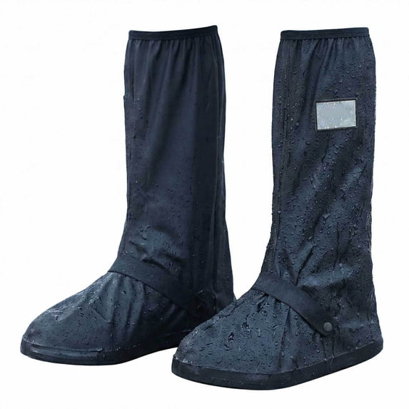 Black Waterproof Rain Boot Shoe Covers with Safety Reflector - Non-Slip ...