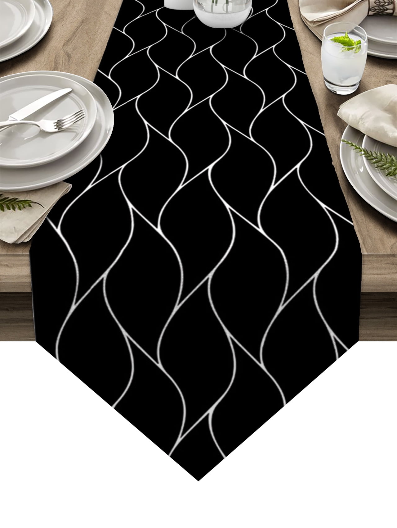 Black Wave Pattern Texture Table Runners Kitchen Dining Tablecloths ...