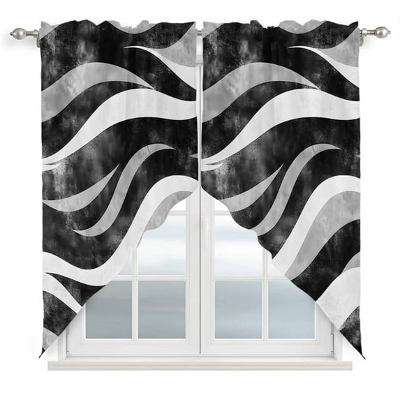 Black Wave Swag Curtain Valance for Window 2 Panels Abstract Rod Pocket ...