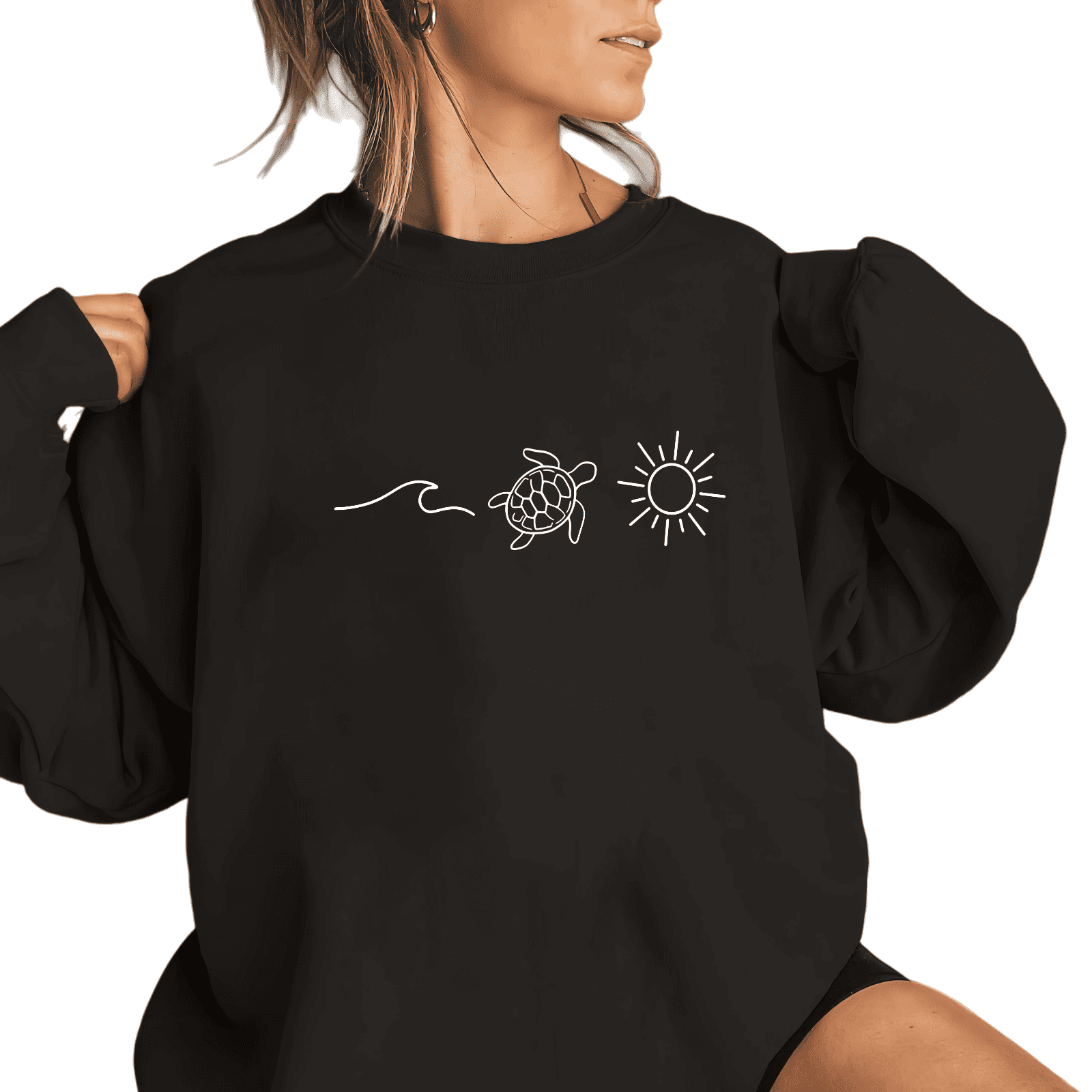 Black Wave Turtle Sun Graphic Sweatshirt Print Sweatshirt S-3XL Tops ...