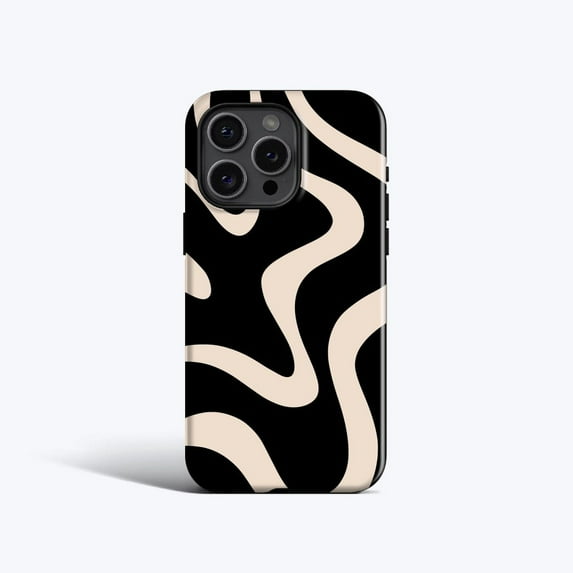 Black Waves Abstract Shapes Minimal Art iPhone Case 17 16 15 14 13 12 ...