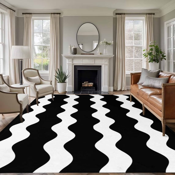 Black Wavy 5'x7' Rug for Living Room Sofa and Coffee Table Layout ...