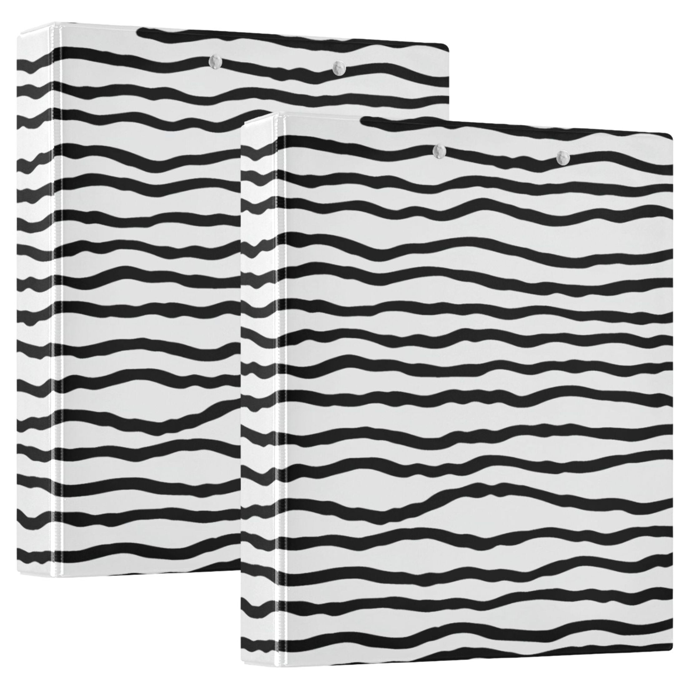 Black Wavy Lines Pattern 12.4x10.6in PVC Round Ring Binders, 2-Pack, D ...