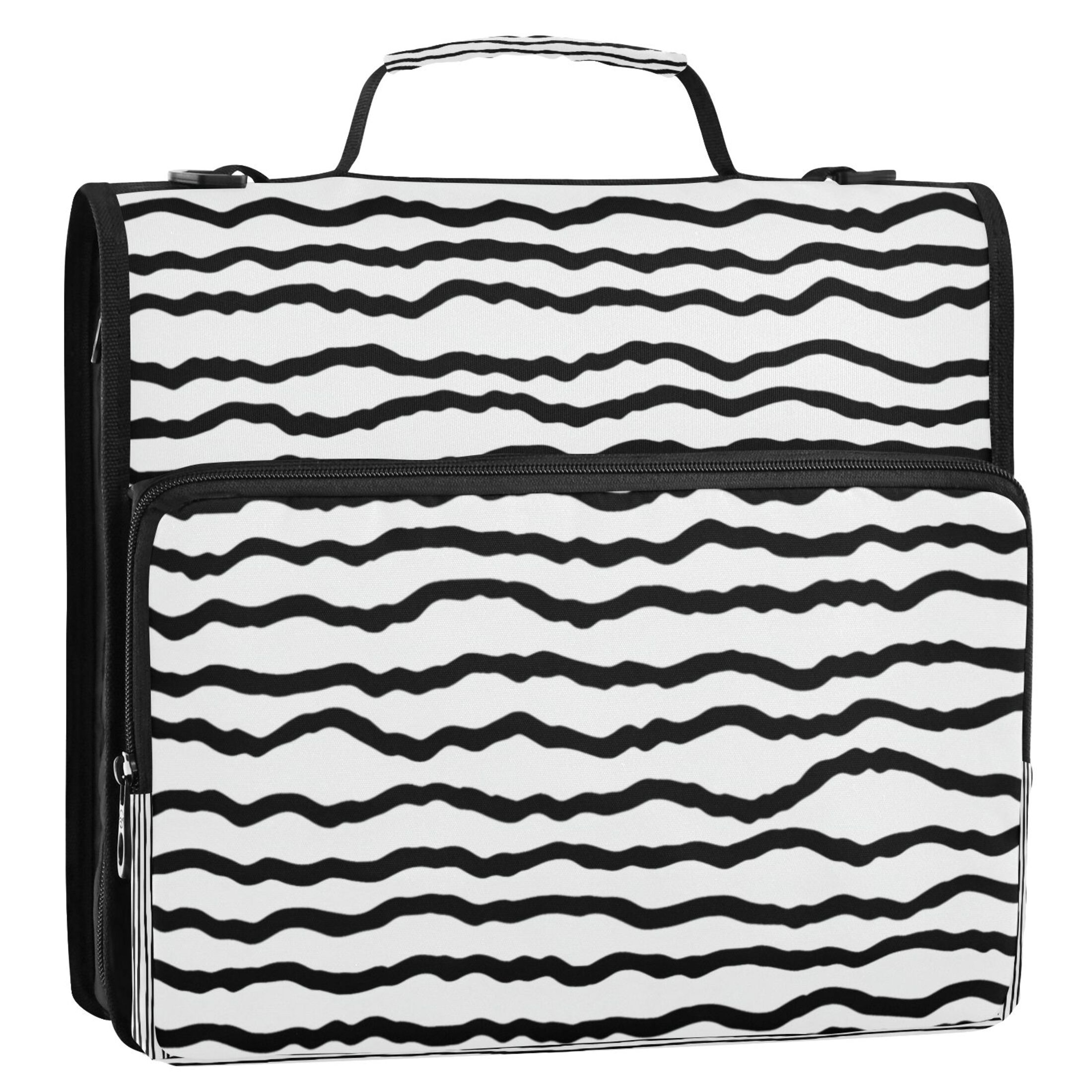 Black Wavy Lines Pattern Stripes Lines Zipper Binder Bag 3 Ring Binder ...