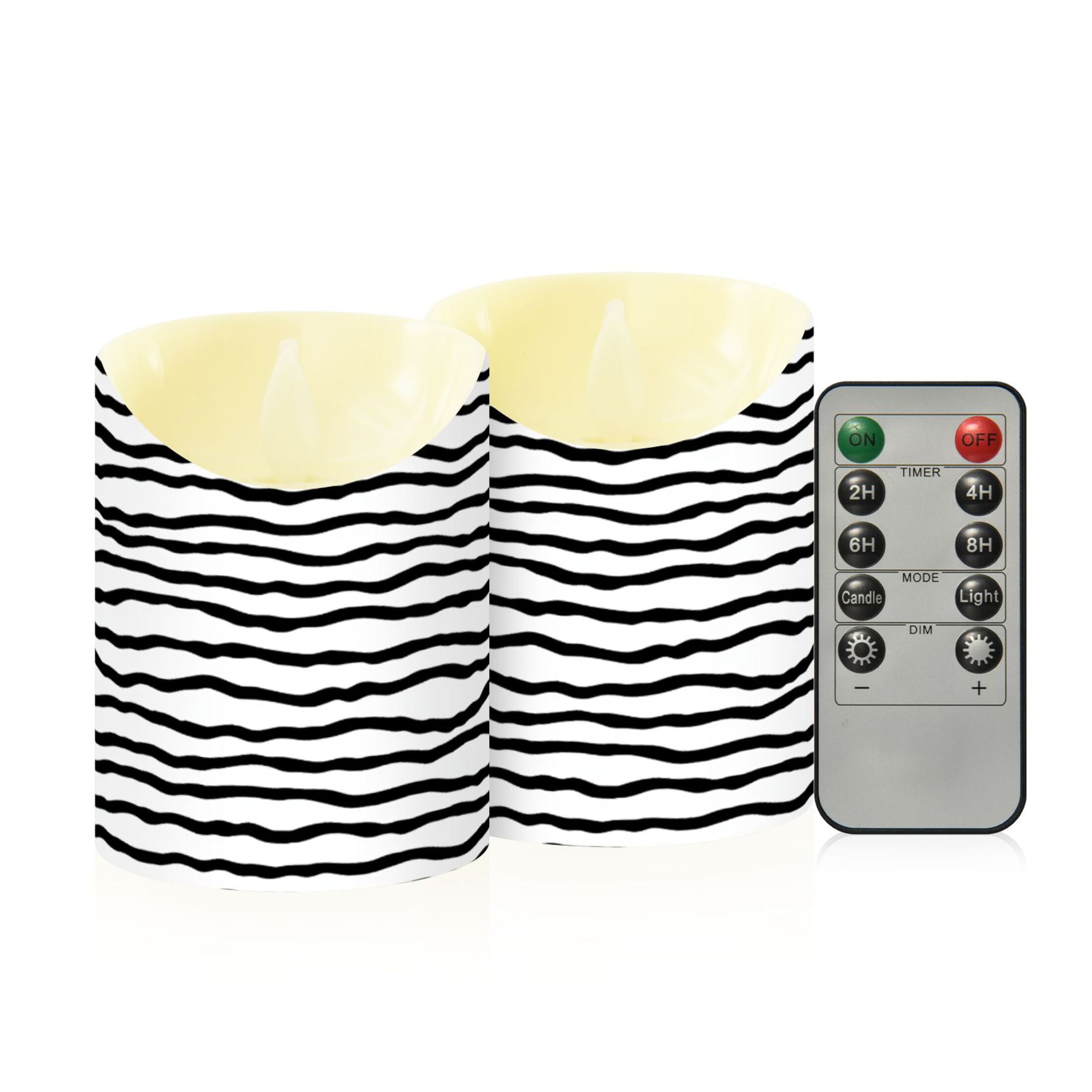 Black Wavy Lines Pattern Flameless Candles 2 PCS with Remote Realistic ...
