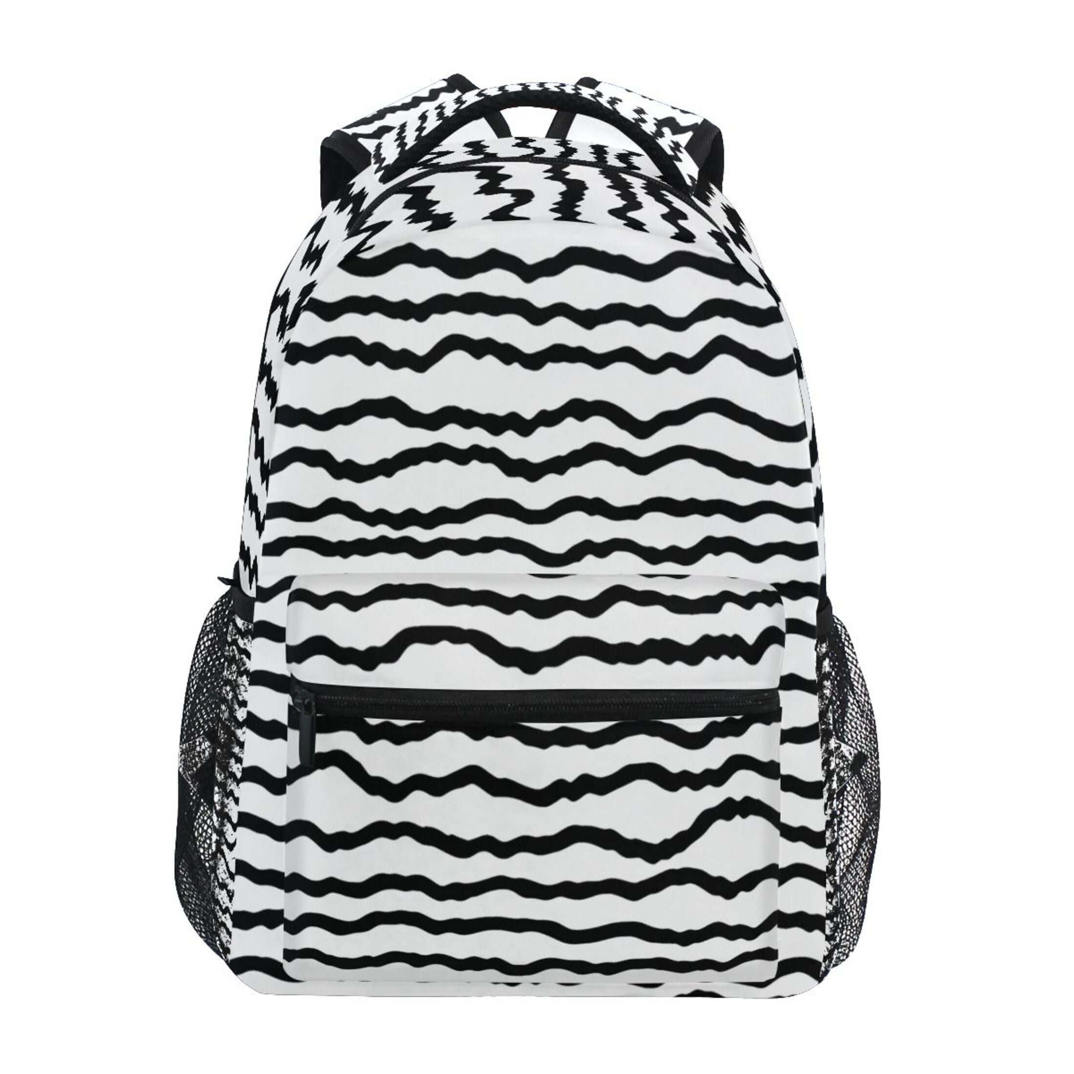 Black Wavy Lines Pattern Stylish Large Backpack 15L Self-Standing ...