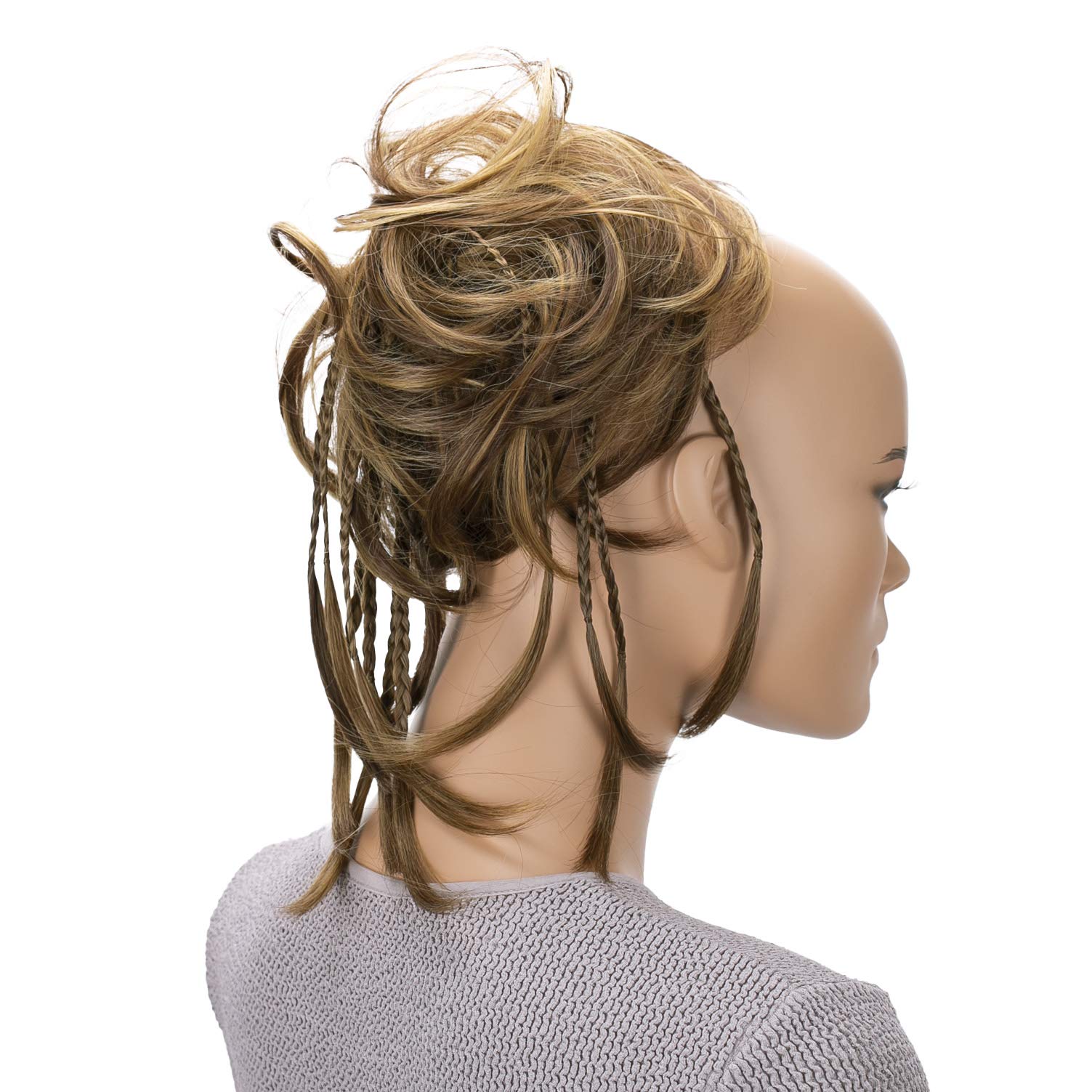 Black Wavy Messy Bun Hairpiece with Jumbo Scrunchie Braided Updo Wigs ...