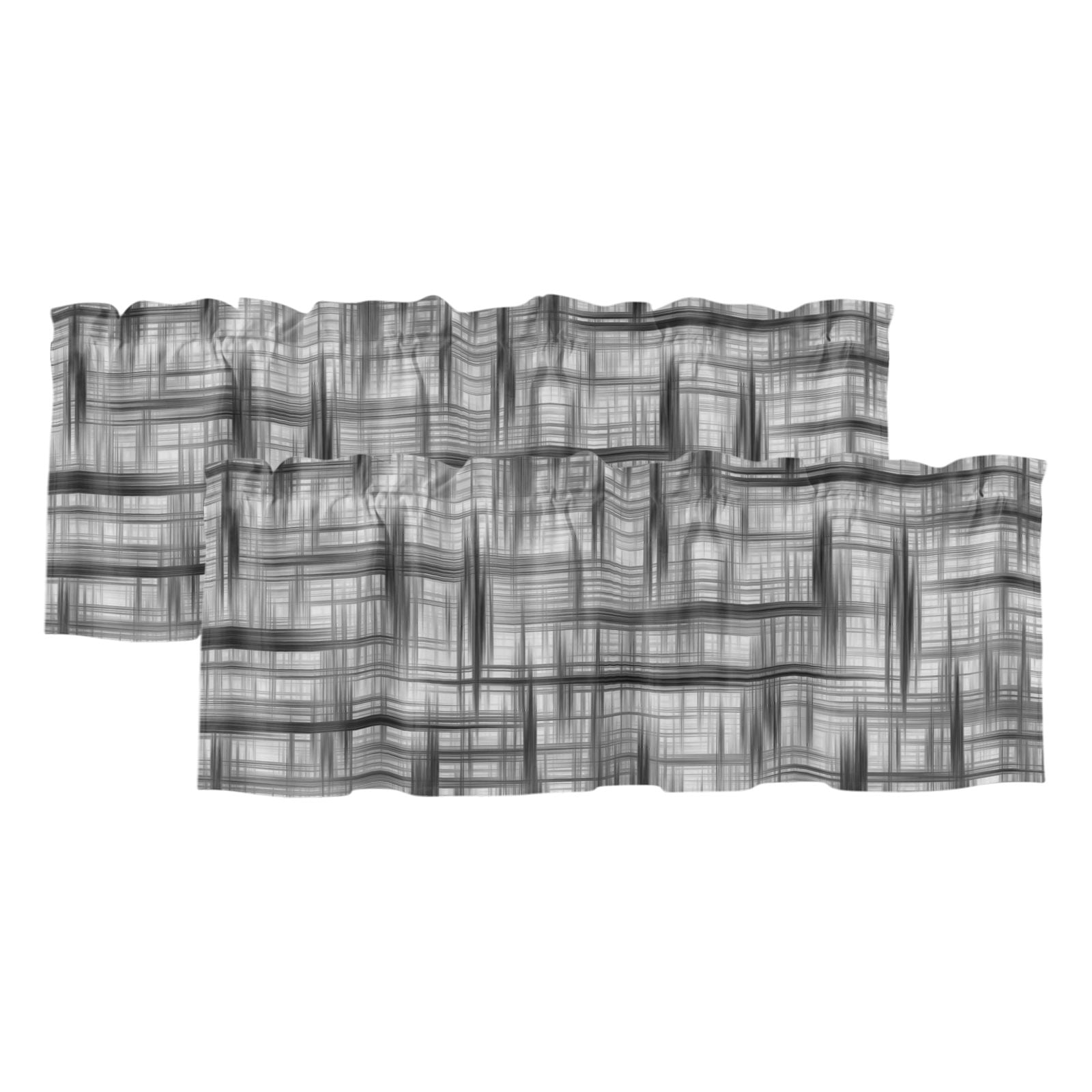 Black Weave Mesh 2 Panels Kitchen Valance, Modern Minimalist Abstract ...