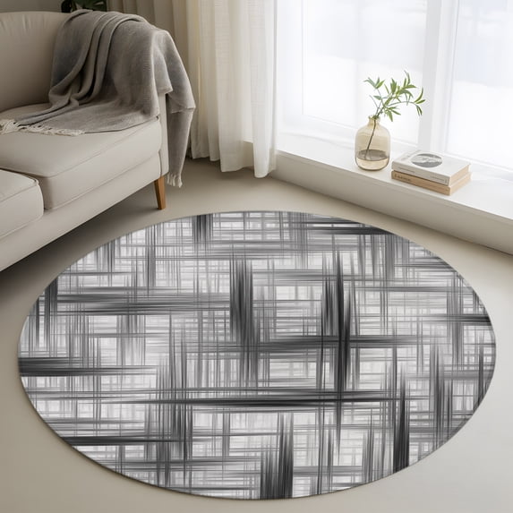 Black Weave Mesh 3FT Round Area Rugs Modern Minimalist Abstract Soft ...