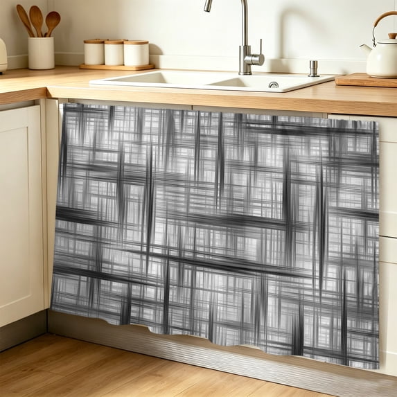 Black Weave Mesh Cabinet Curtain, Modern Minimalist Abstract Sink Skirt ...