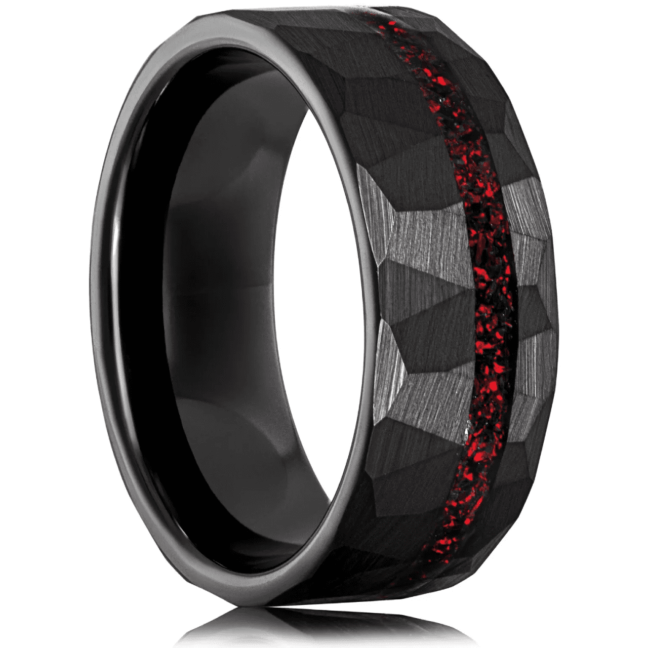 Black Wedding Band with Red Opal Men's and Women's Wedding and ...