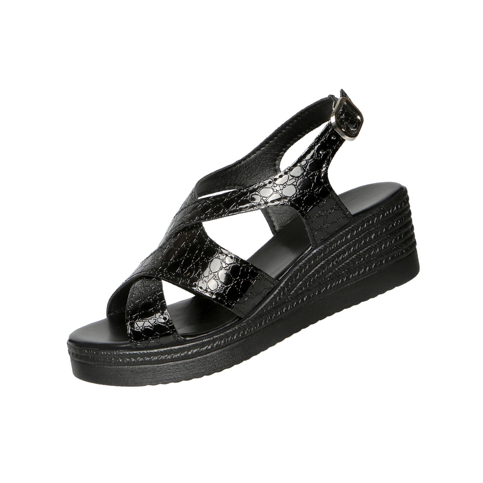 Black Wedge Heel Sandals For Women Casual Open Toe Peep Toe Platform ...