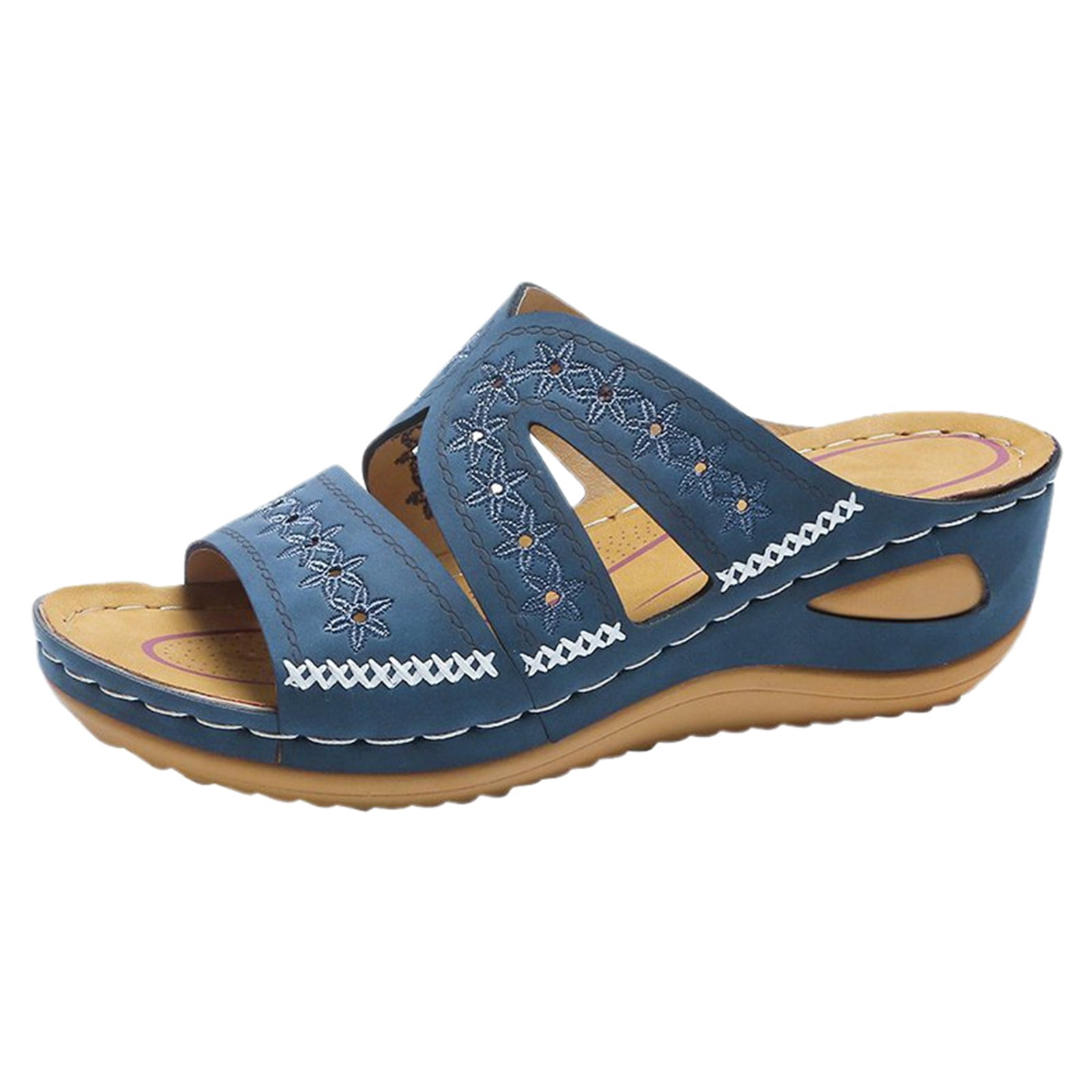 Black Wedges Sandals Women Lightweight Casual Wide Toe Box High Heel ...