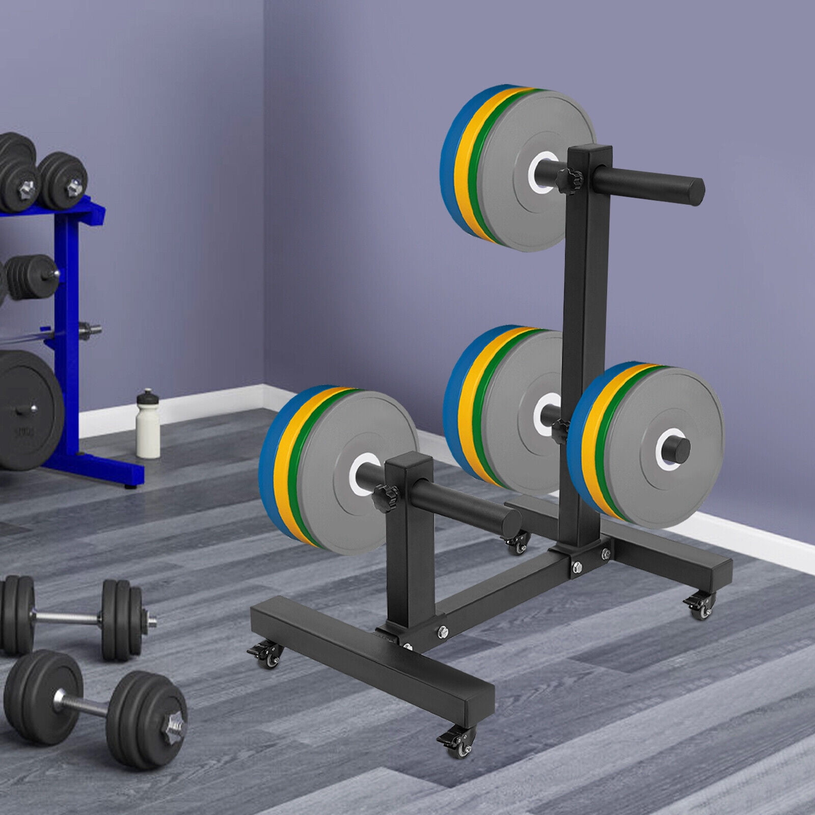 Black Weight Plate Rack Tree, Weight Plate Storage with Universial ...