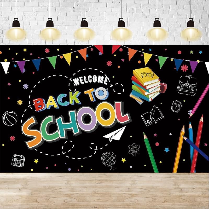 Black Welcome Back to School Backdrop Classroom Decorations Colorful ...