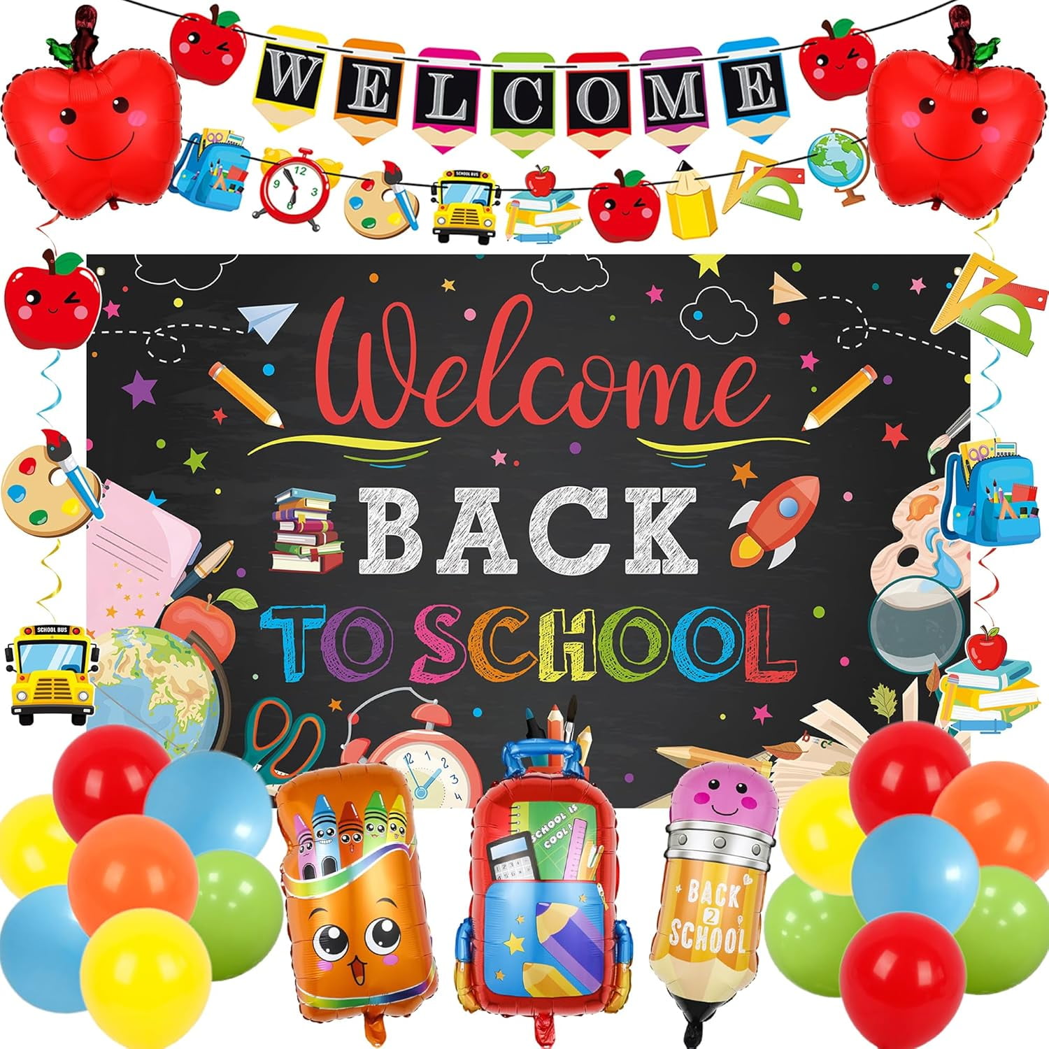 Black Welcome Back to School Banner, First Day of School Decorations ...