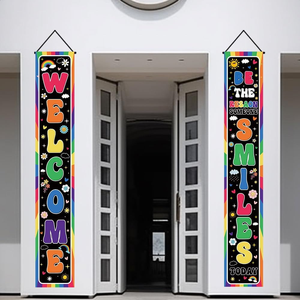 Black Welcome Banner, Rainbow Back to School Classroom Door Decorations ...