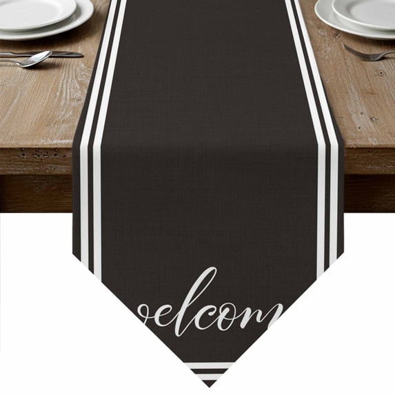 Black Welcome Table Runner Linen Burlap Table Runner 36 Inches Small ...