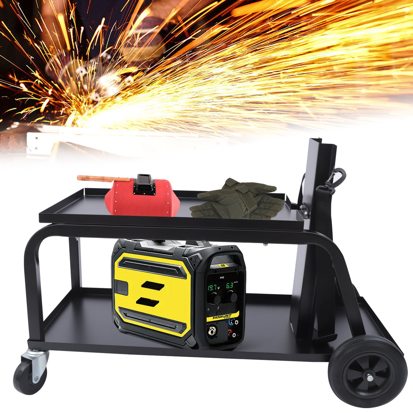 Black Welding Cart, 2-Tier Industrial Tool Trolley with 110lbs Capacity ...