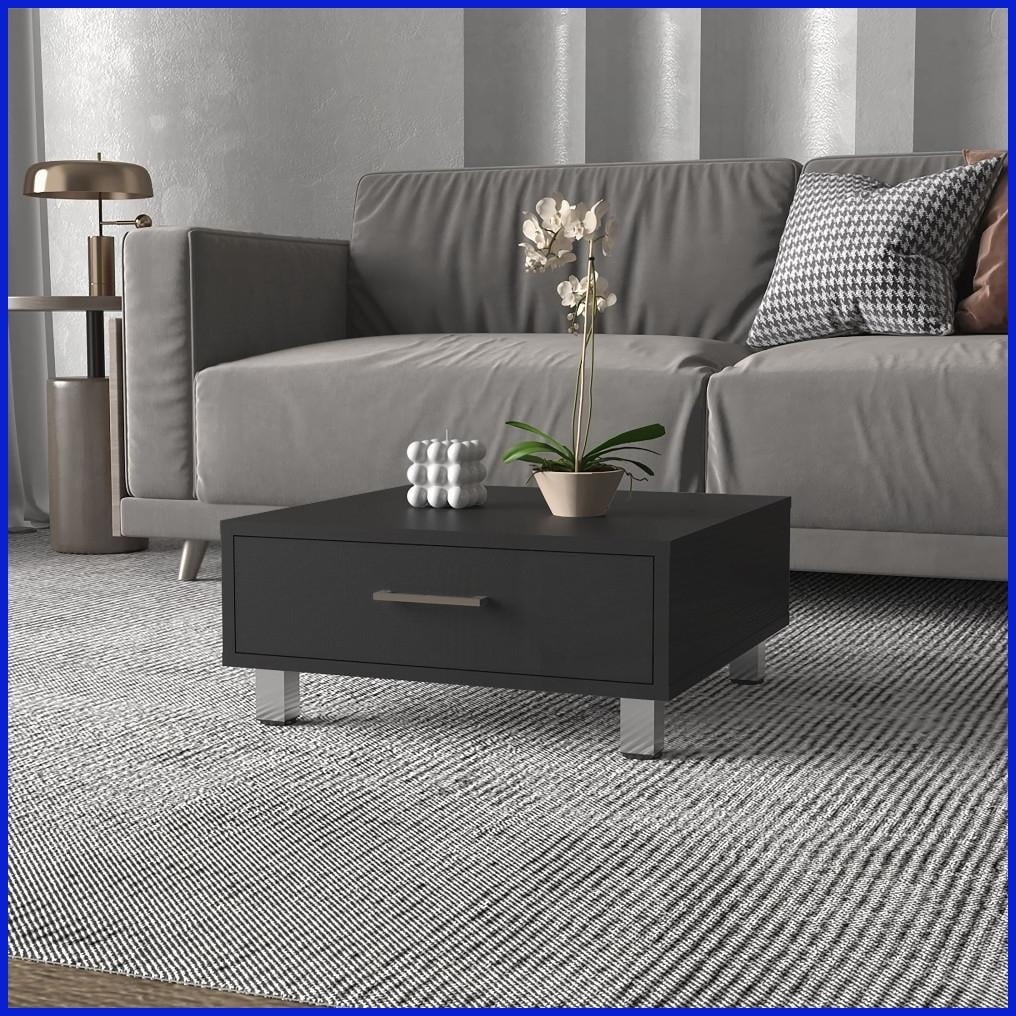 Black Wengue Contemporary Coffee Table with 1 Drawer - Stable Metal ...