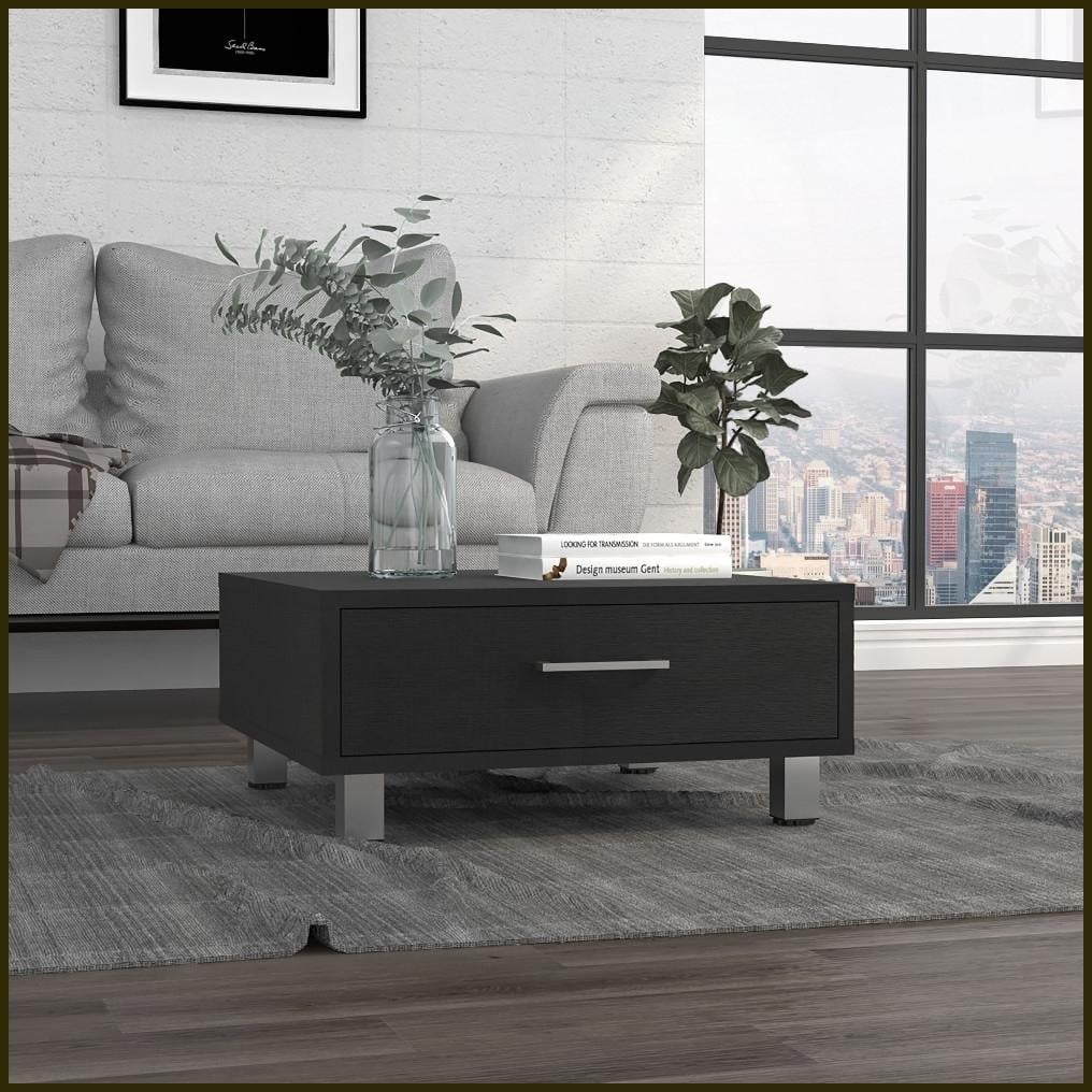 Black Wengue Finish 1-Drawer Coffee Table – 23.6'' Square Top for ...