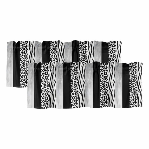 Black Western 2 Panels Kitchen Valance, Tiger and Leopard Print ...